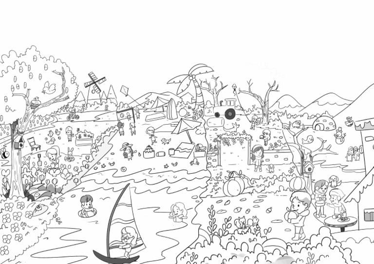 Wimmelbild-Ausmalbild A4 | PDF