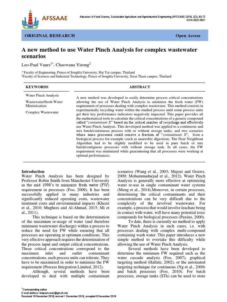 A New Method To Use Water Pinch Analysis For Complex Wastewater ...