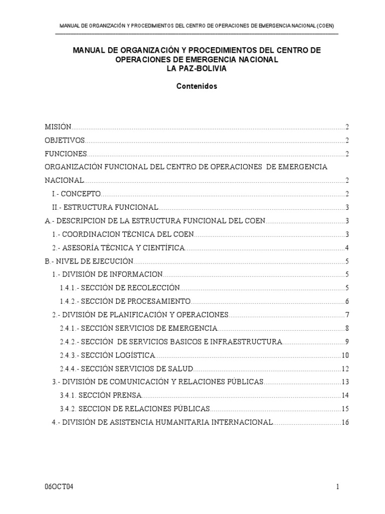 Manual COE-Bolivia | PDF | Ministerio (Departamento de Gobierno) | Defensa Civil
