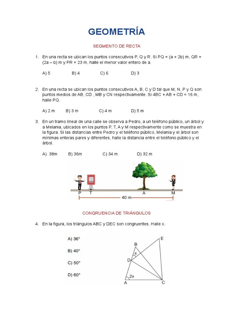GEOMETRÍA: PROBLEMAS DE SEGMENTOS, TRIÁNGULOS Y ÁNGULOS | PDF