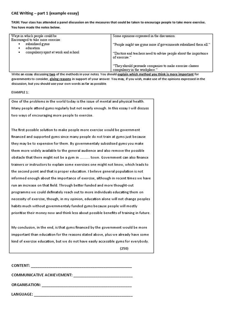 CAE Writing - Part 1 - Ee - ENCOURAGE TO TAKE MORE EXERCISE | PDF ...