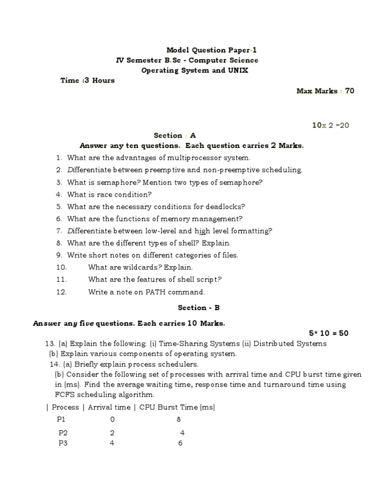 Model Papers IV Sem Comp Sci | PDF | Scheduling (Computing) | Operating System