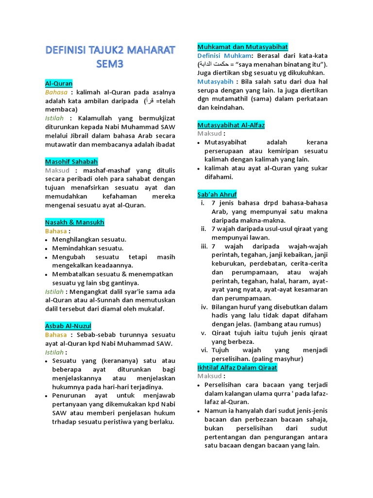 Pengertian Tajuk2 Maharat Sem3 | PDF