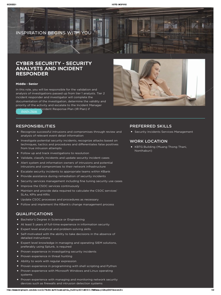 KBTG Cyber Security - Security Analysts and Incident Responder | PDF | Security | Computer Security