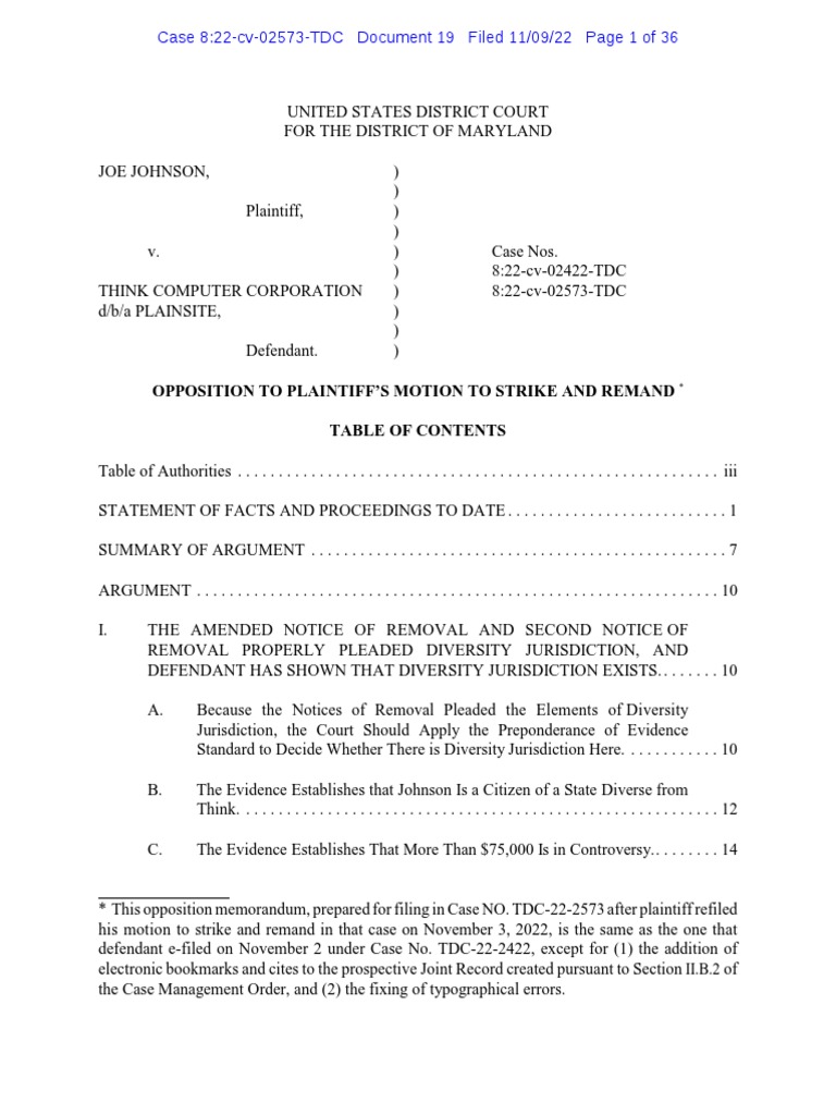 Case 8:22-cv-02573-TDC Document 19 Filed 11/09/22 Page 1 of 36 | PDF ...