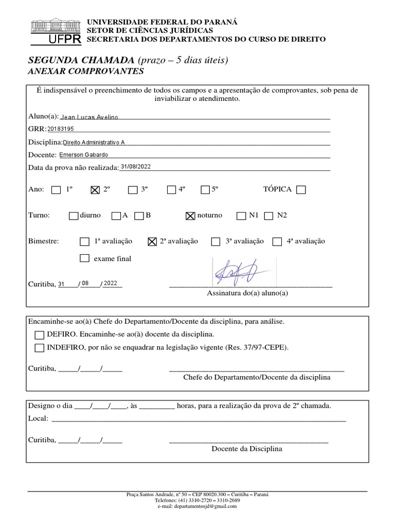 Formulario Segunda Chamada | PDF | Justiça | Crime e Violência