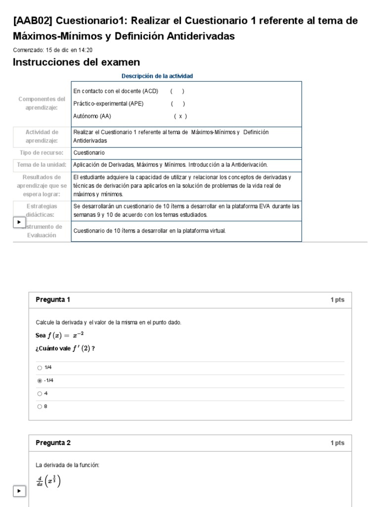 Examen - (AAB02) Cuestionario1 - Realizar El Cuestionario 1 Referente ...