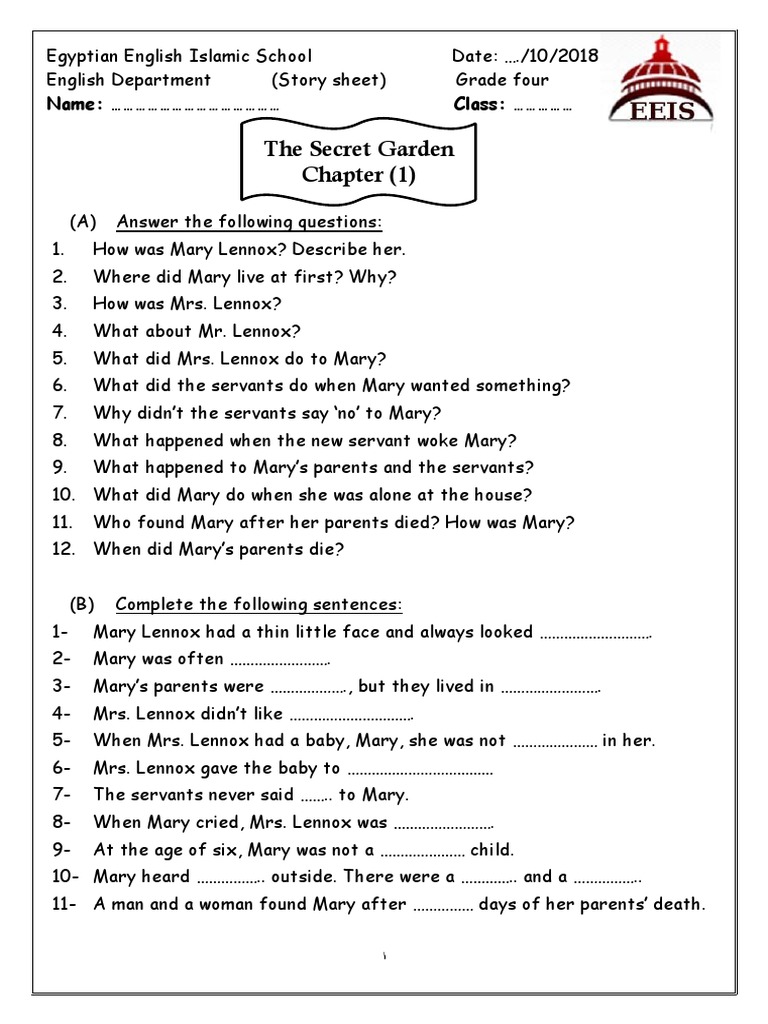 Story Revision Sheets | PDF | The Secret Garden