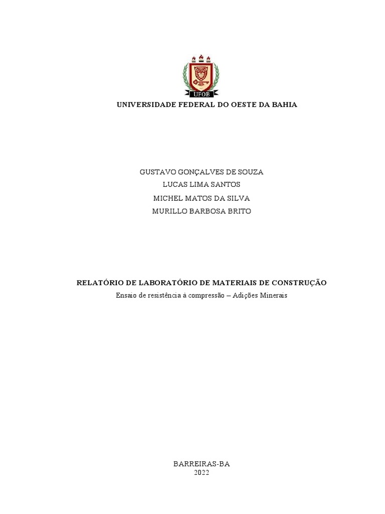 RELATORIO 6 LAB - Ensaio de Resistência A Compressão - Aditivos Minerais | PDF | Estresse ...