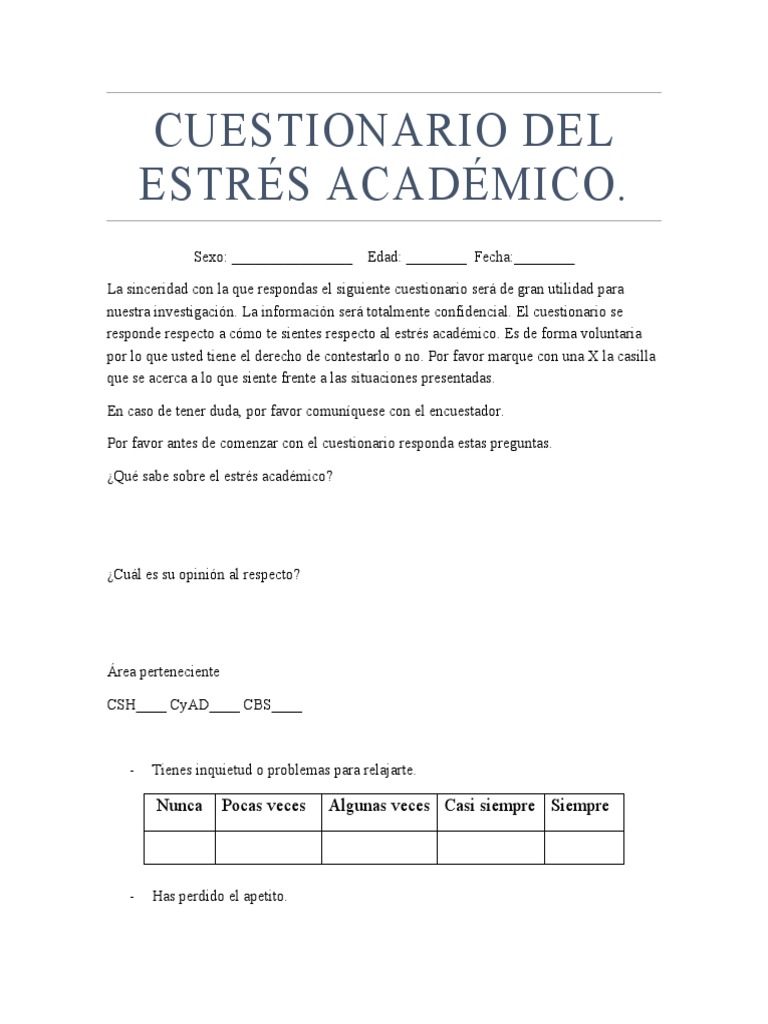 Test de Estrés Académico | PDF | Cuestionario | Medicina CLINICA