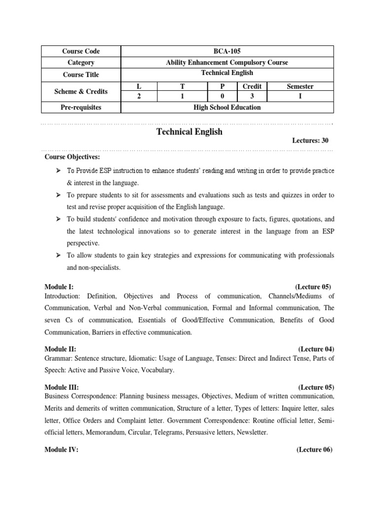 Technical English | PDF | Communication | English Language
