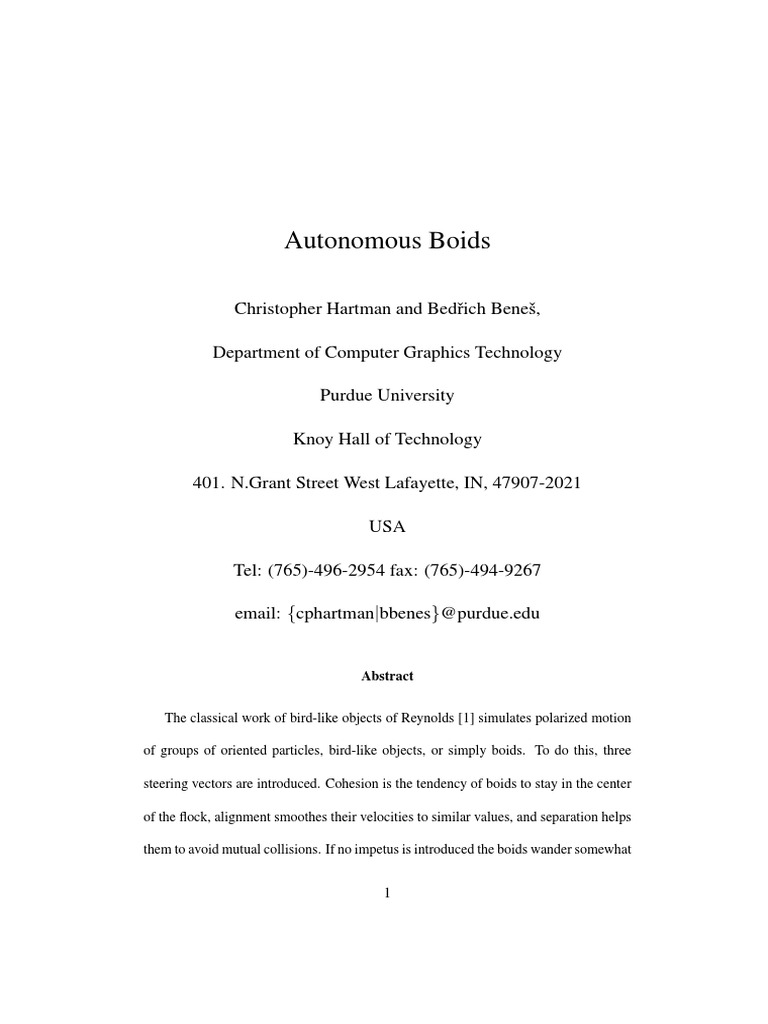 Hartman, Benes - Autonomous Boids | PDF