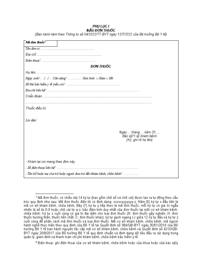 Mau Don Thuoc 1 - 2908113428 | PDF