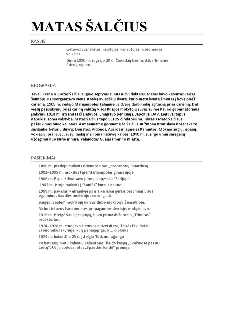 Matas Šalčius | PDF
