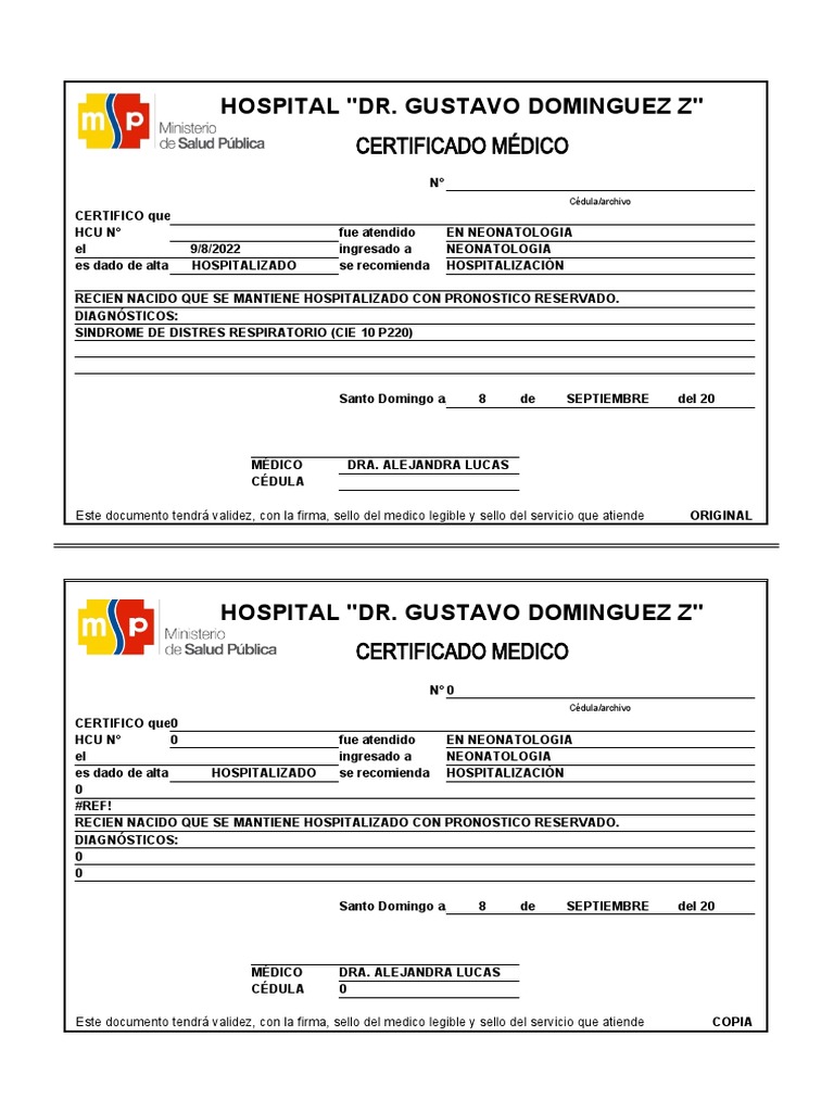Formato Certificado Medico | PDF | Infantes | Epidemiología