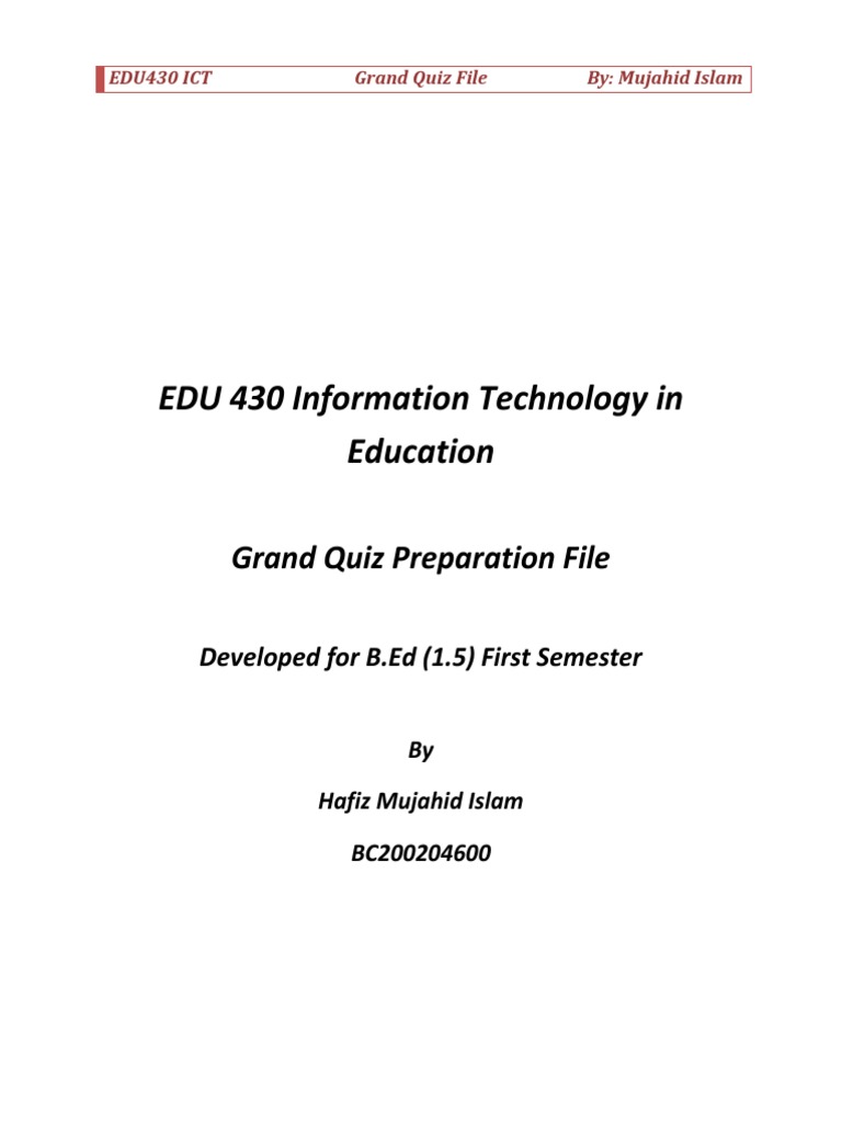 Grand Quiz Preparation File for EDU 430 Information Technology in Education | PDF | World Wide ...
