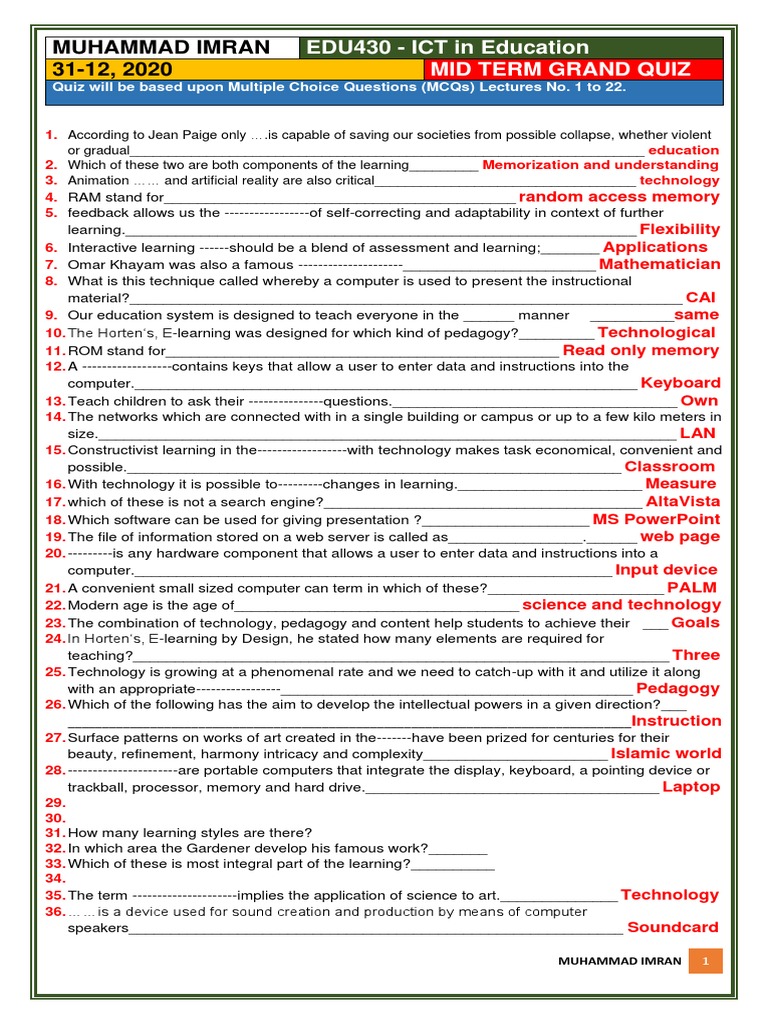 EDU430 - ICT in Education GRAND QUIZ | PDF