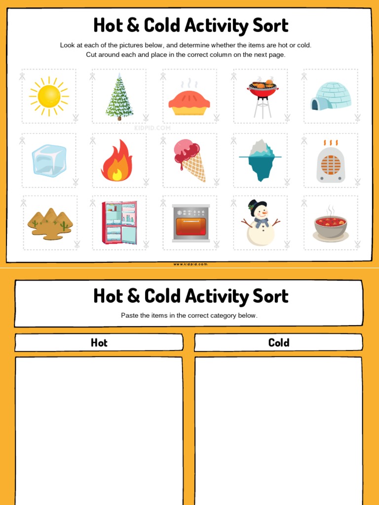 Hot and Cold Activity Sort Worksheets | PDF