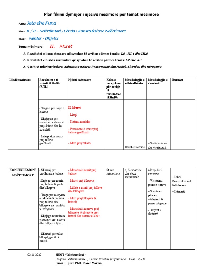 Nëntor - Dhjetor - Planif Dy Mujor | PDF