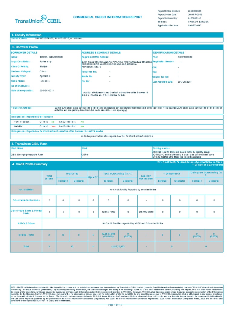 Sai Industries - Cibil - Commercial | PDF