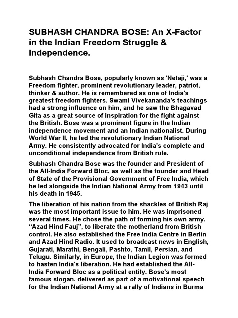 Subhash Chandra Bose | PDF | Indian Independence Movement | British India