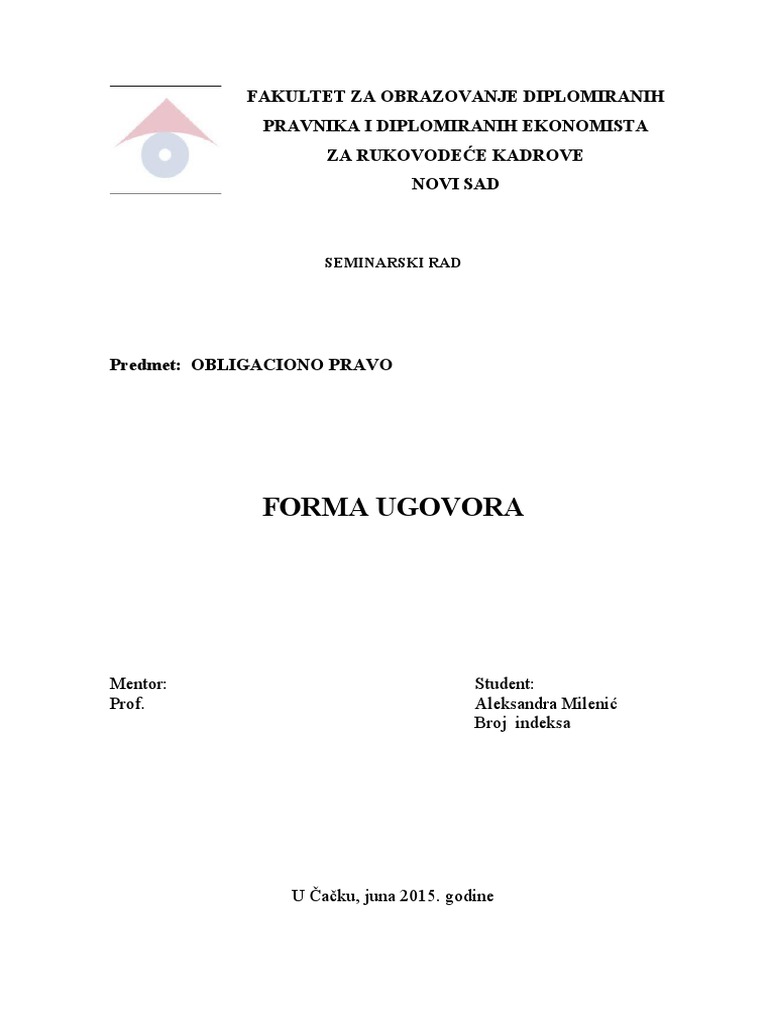 Forma Ugovora | PDF