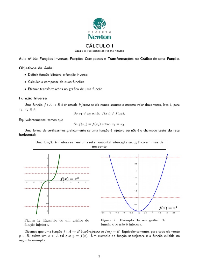 Funções Inversas, Composição de Funções e Transformações no Gráfico ...
