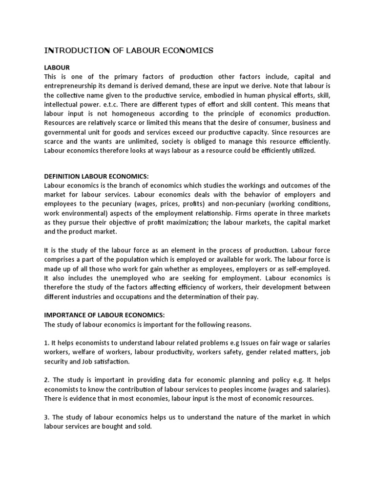Introduction To Labour Economics | PDF | Labour Economics | Cost Of Living Introduction To Labour Economics | PDF | Labour Economics | Cost Of Living