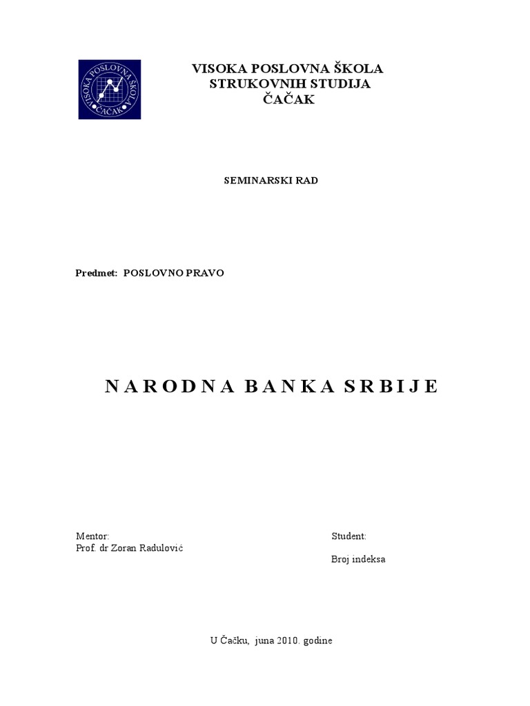 Narodna Banka Srbije | PDF
