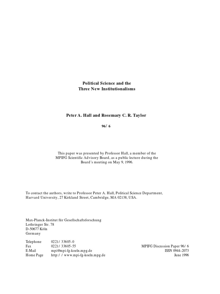 Hall, Taylor (1996) - Political Science and The Three New ...