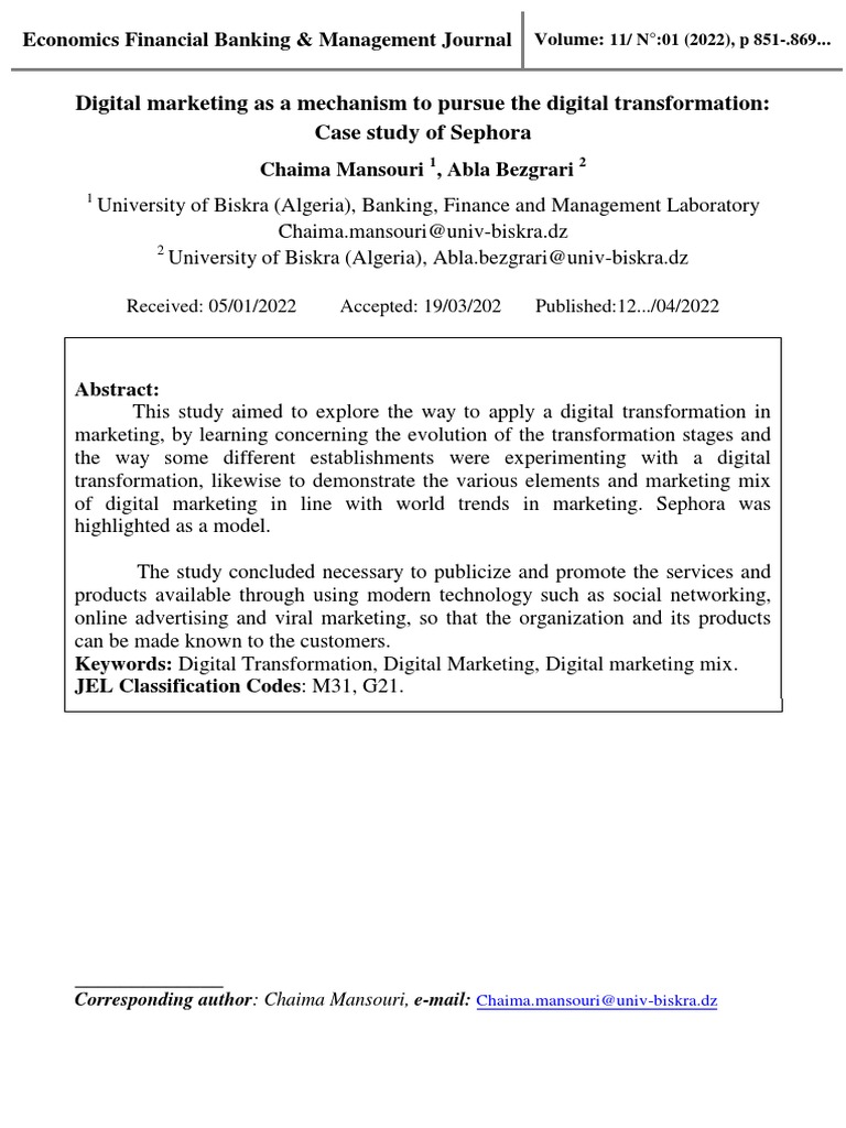 Digital Marketing As A Mechanism To Pursue The Digital Transformation ... Digital Marketing As A Mechanism To Pursue The Digital Transformation ...