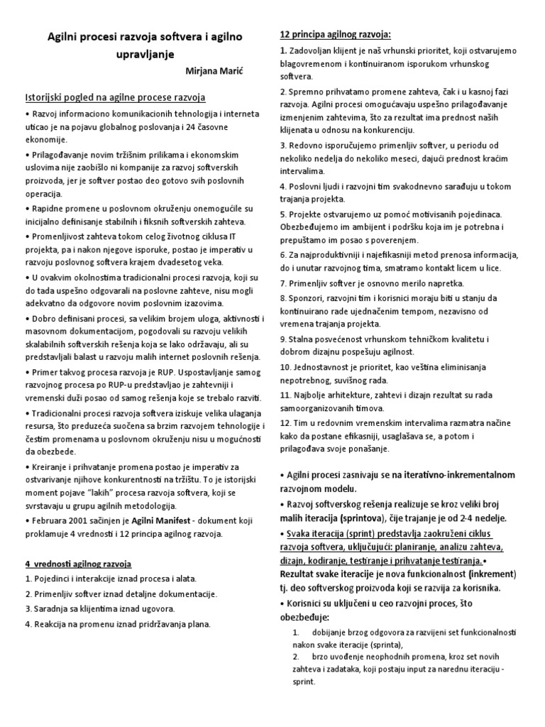 Agilni Procesi Razvoja Softvera I Agilno Upravljanje | PDF