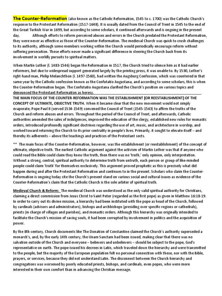 The Counter Reformation (England) | PDF | Catholic Church | Counter ...