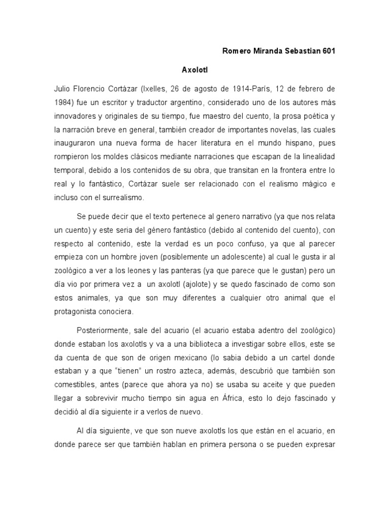 Julio Cortázar Axolotl | PDF