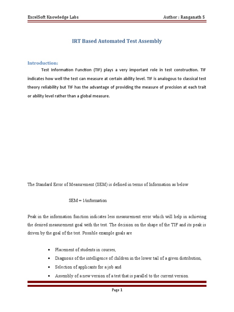 Test Construction With IRT | PDF | Information | Linear Programming