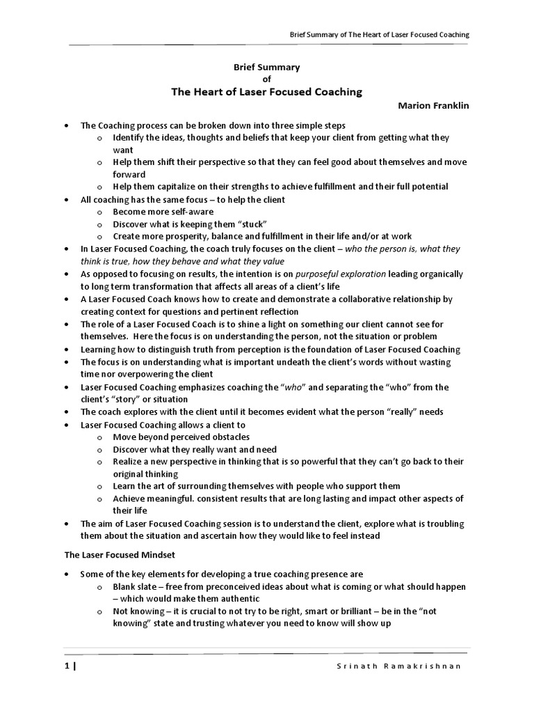 Brief Summary of Laser Focused Coaching 2 | PDF | Thought | Self Esteem
