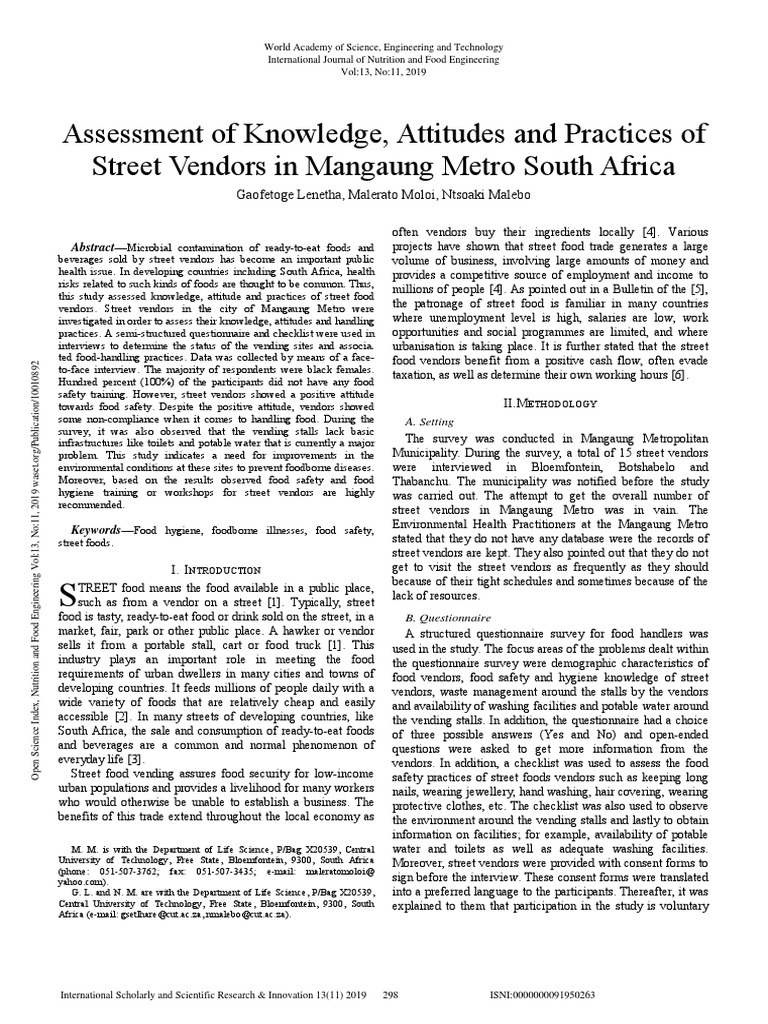 Assessment Of Knowledge Attitudes And Pr Pdf Foods Food Safety