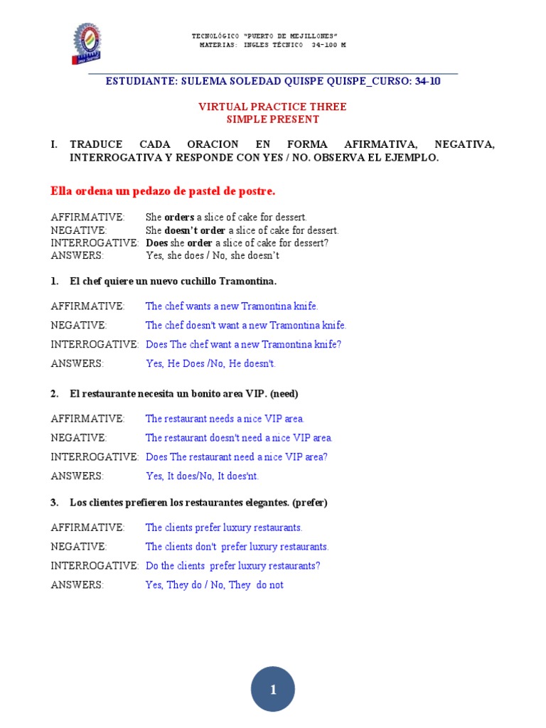 Practica Virtual 3 Simple Present | PDF | Cakes | Cuisine