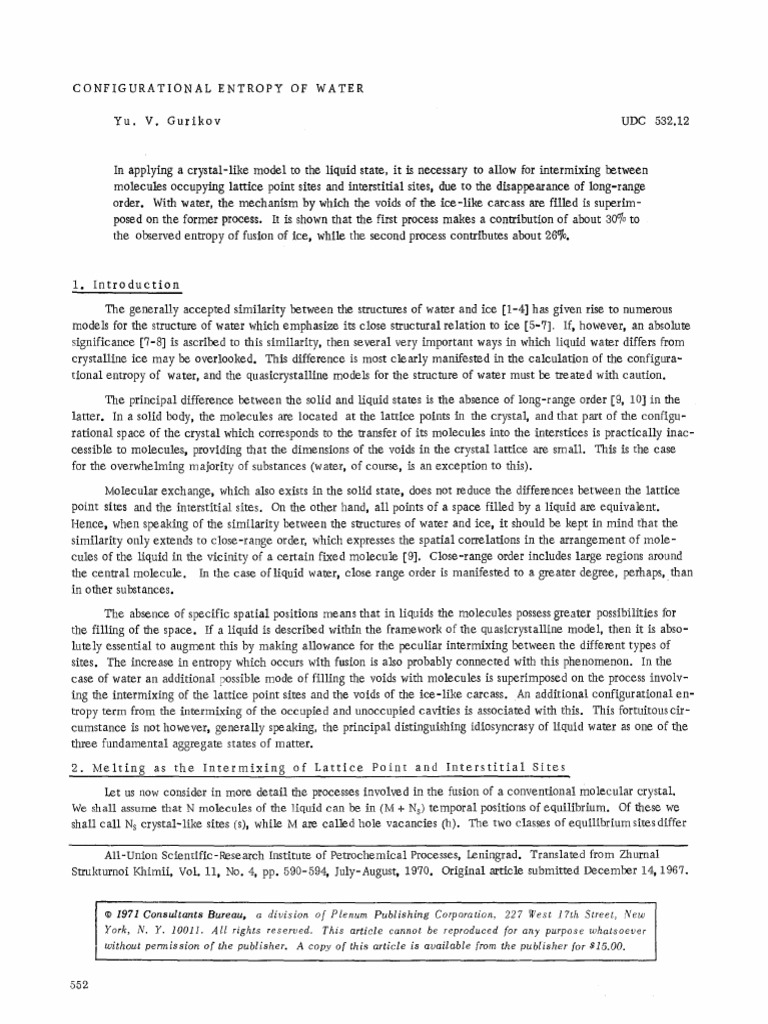 Configurational Entropy of Water | PDF | Hamiltonian (Quantum Mechanics) | Spin (Physics)