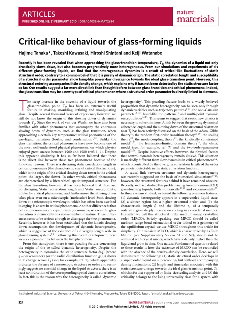 Critical-Like Behaviour of Glass-Forming Liquids | PDF | Phase ...