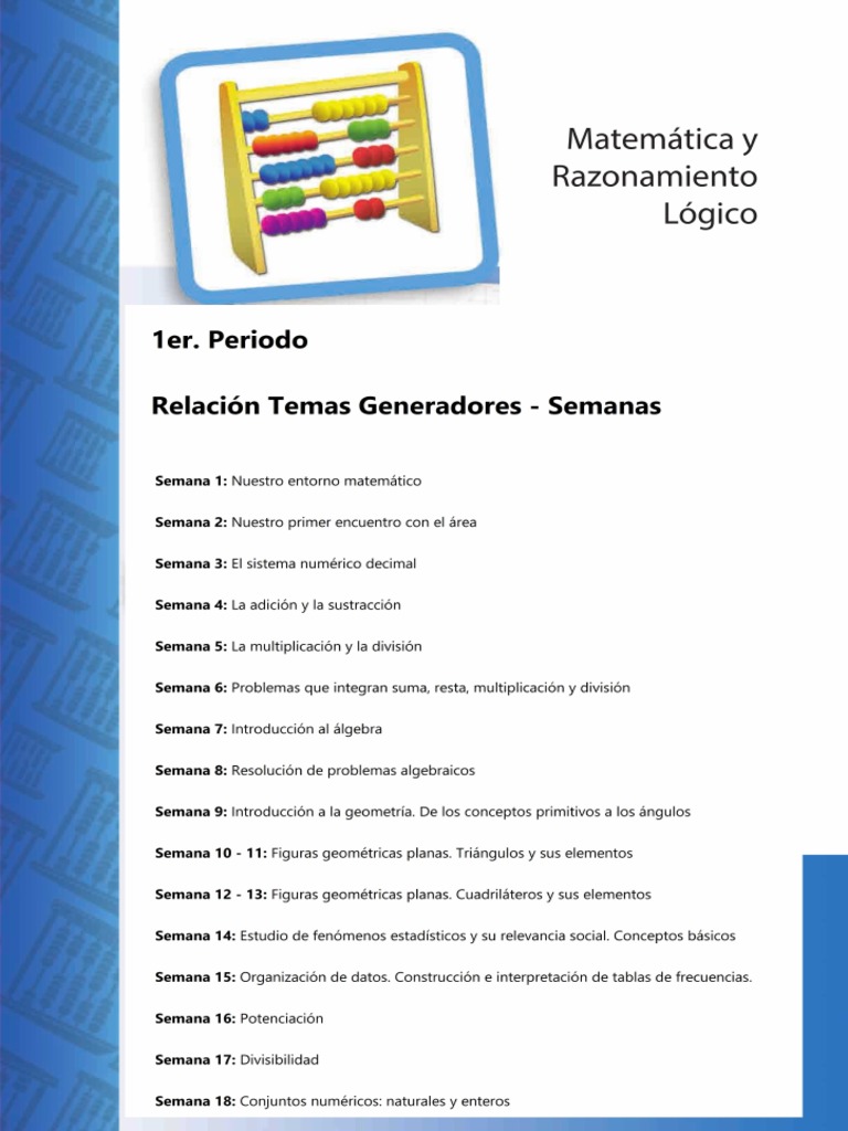Matemáticas 1er. Periodo (Relación Temas Generadores - Semanas) | PDF