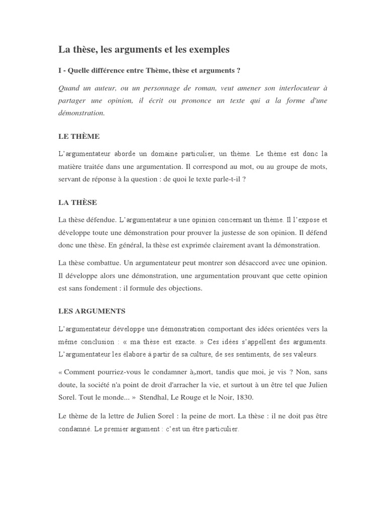 La Thèse Les Arguments Les Exemples | PDF