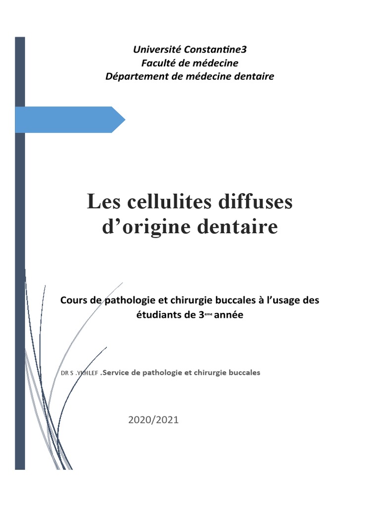 Cellulites Diffuses d'Origine Dentaire | PDF | Spécialités médicales ...