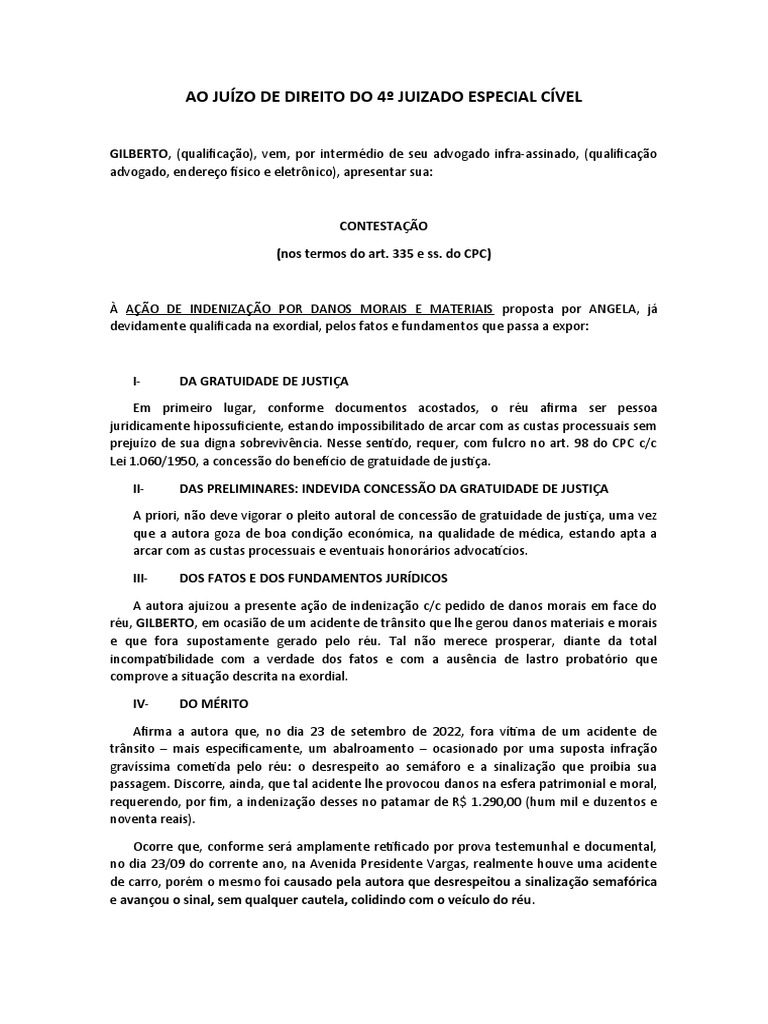 Contestação - Ação de Indenização Acidente de Trânsito | PDF