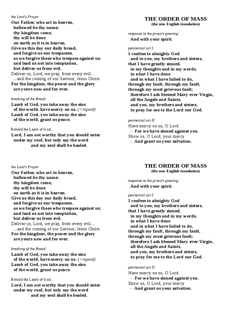 English Mass Responses Overview | PDF | Lord's Prayer | Jesus