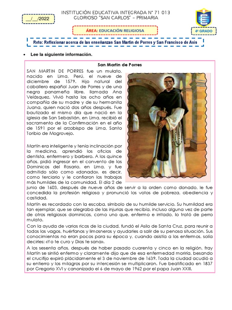 Enseñanzas de San Martín de Porres | PDF | Francisco de Asís