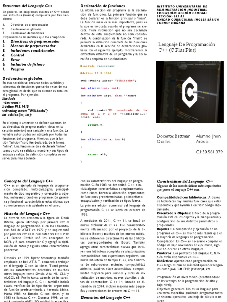 Deber de Lenguaje de Programacion Unidad 2 | PDF | C ++ | C (lenguaje de programación)