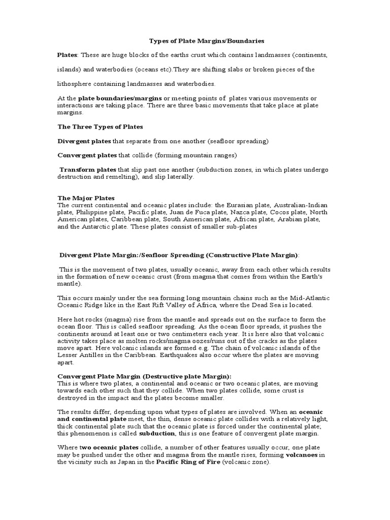 Notes On Plate Boundaries | PDF | Plate Tectonics | Volcano