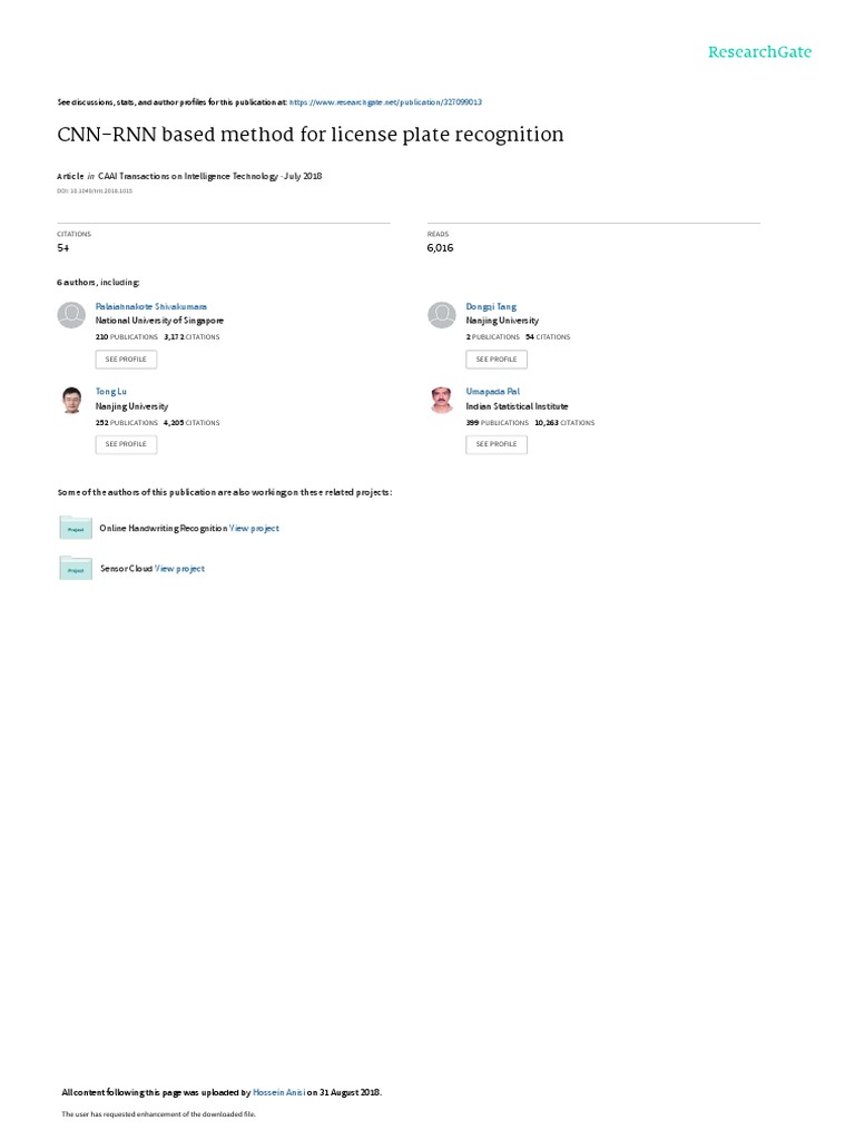 Cnn Rnn Based Method For License Plate Recognition Pdf Computers