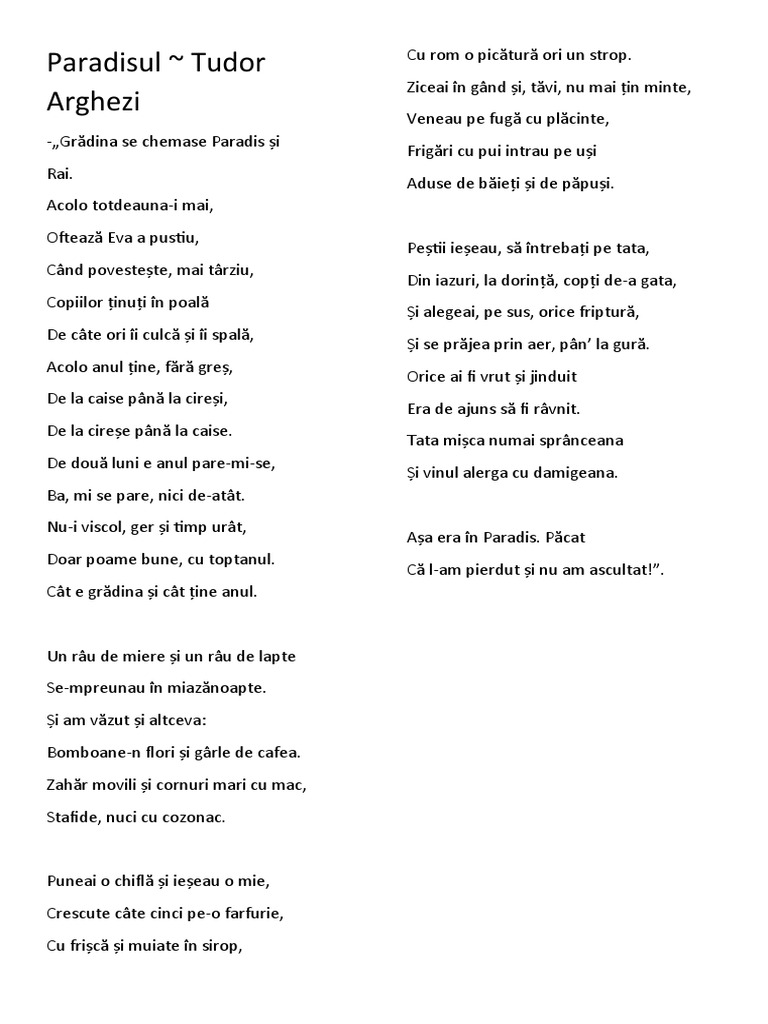 Paradisul Tudor Arghezi | PDF